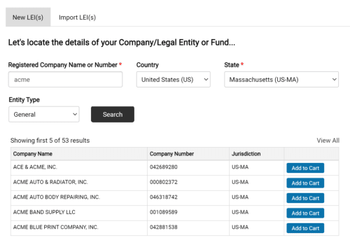 Organisation ID - Legal Entity Identifiers (LEI)