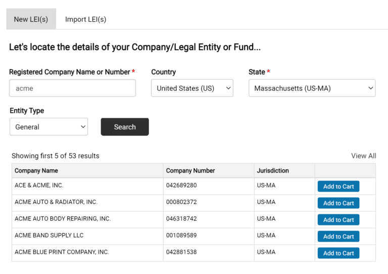 Organisation ID - Legal Entity Identifiers (LEI)
